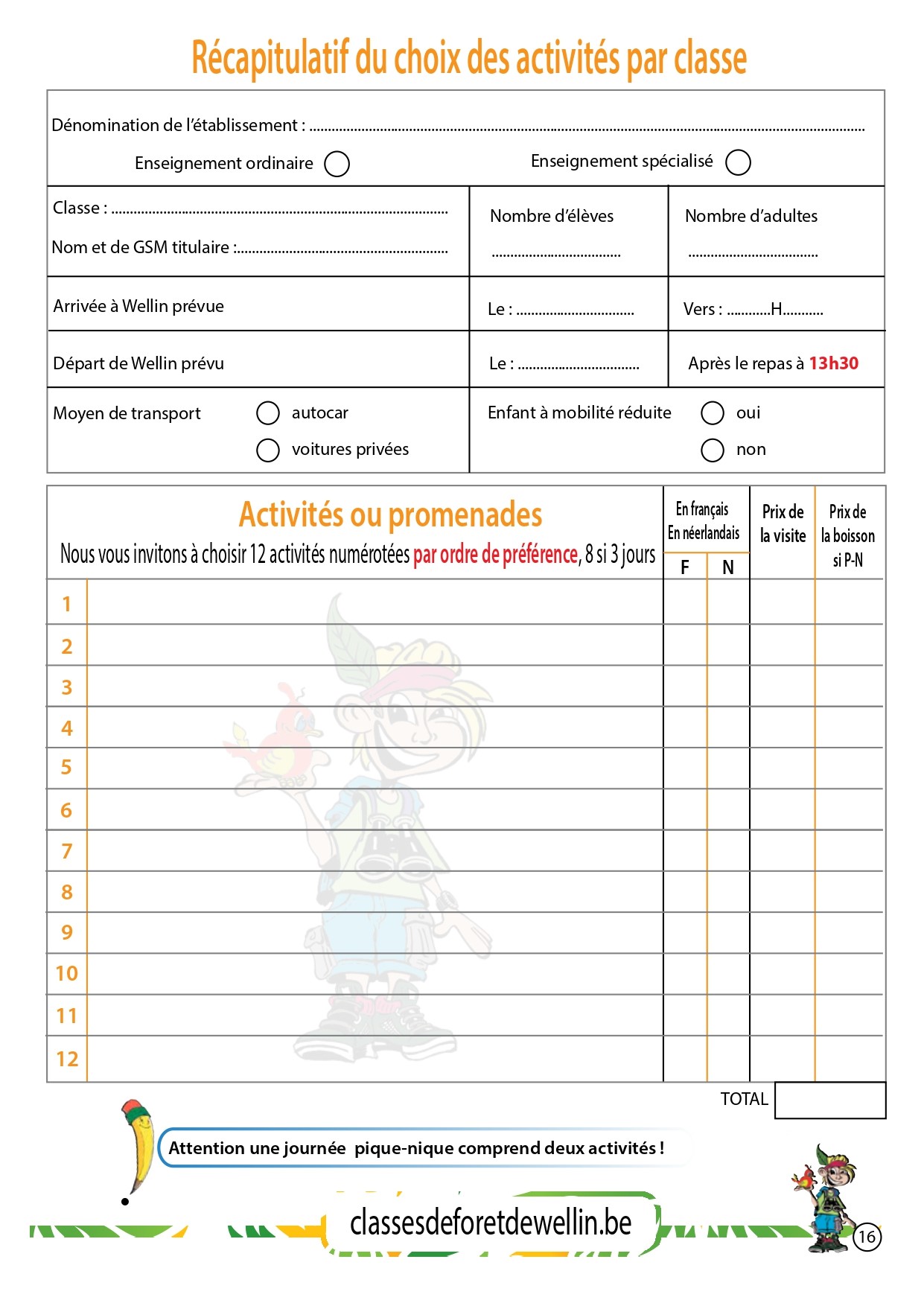 Récapitulatif du choix des activités par classe – Classes de Forêt de ...